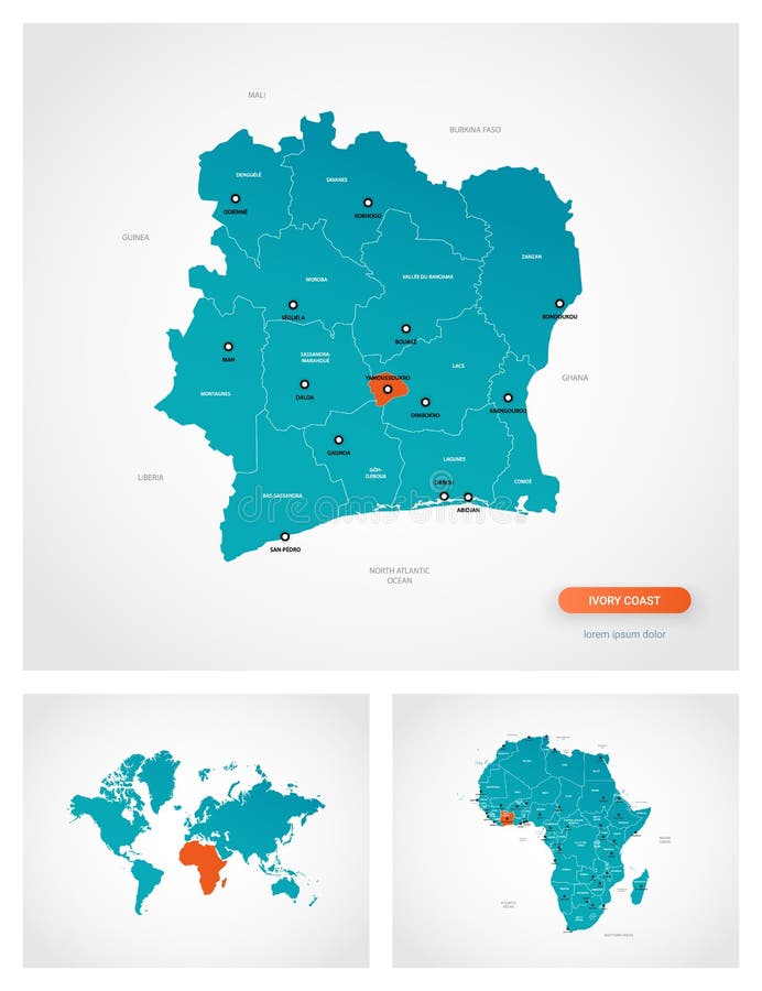 Editable Template of Map of Ivory Coast Stock Vector - Illustration of ...