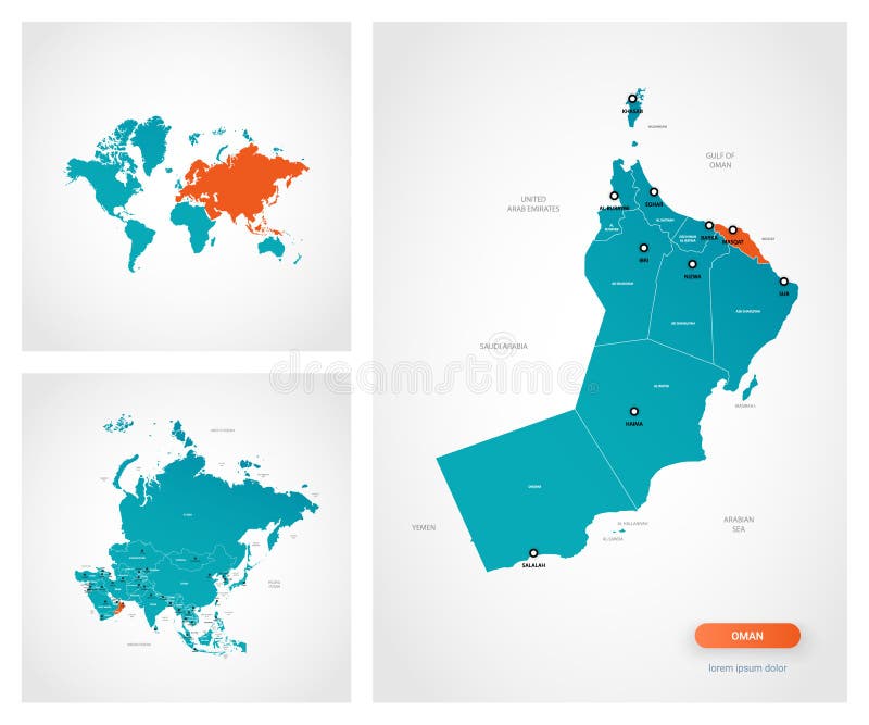 Oman Vector Map with Infographic Elements, Pointer Marks Stock Vector ...