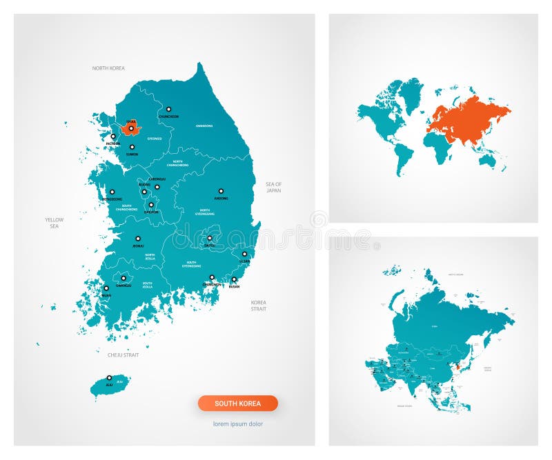 Cartoon Vector Map of South Korea. Travel Illustration with South ...