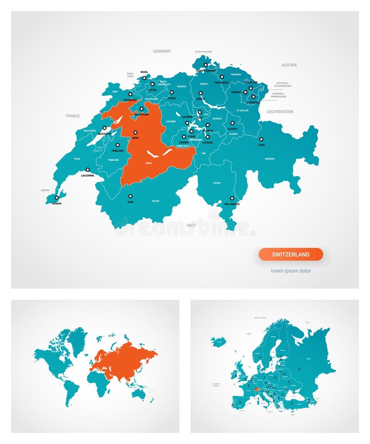 Switzerland Vector Map with Infographic Elements, Pointer Marks Stock ...