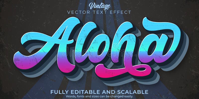 Editable Text Effect Aloha, 3d Vintage and Retro Font Style Stock ...