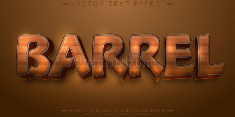 Editable Text Effect Barrel, 3d Wood and Rustic Font Style Stock Vector ...