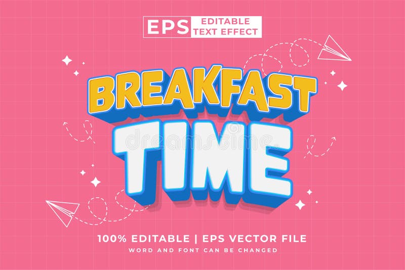 Editable Text Effect Breakfast Time 3d Cartoon Cute Style Premium Vector Stock Vector ...