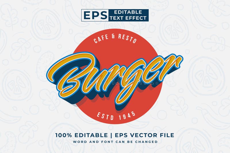Editable Text Effect Burger Logo 3d Vintage Style Premium Vector Stock ...