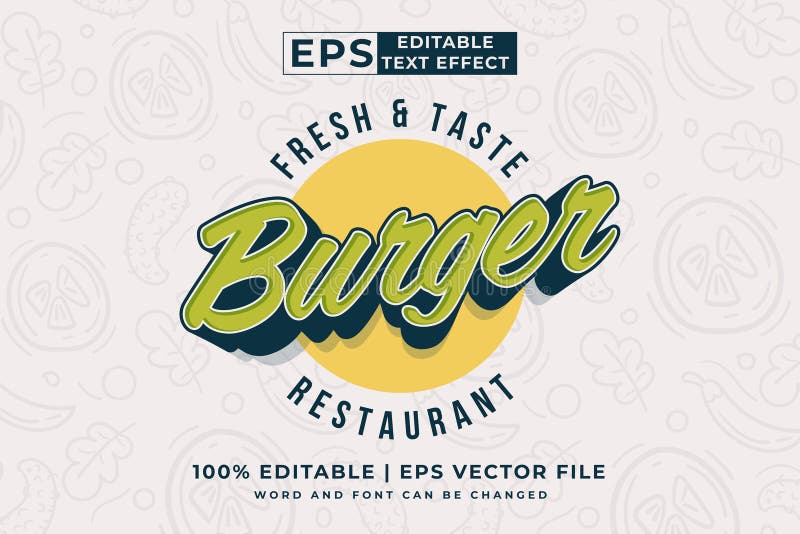 Editable Text Effect Burger Logo 3d Vintage Style Premium Vector Stock ...