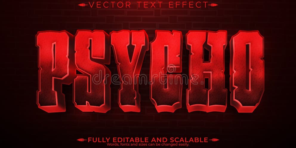Psycho Horror Text Effect, Editable Scary and Red Text Style Stock Vector - Illustration of ...