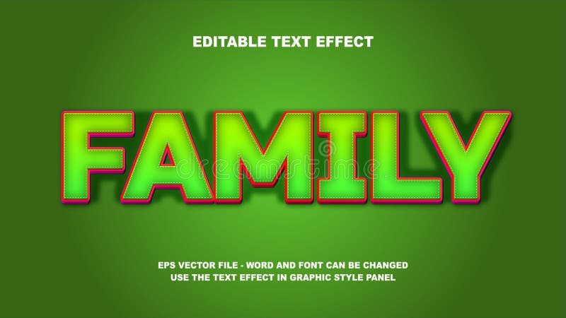 Editable Text Effect Family 3D Vector Template Stock Vector ...