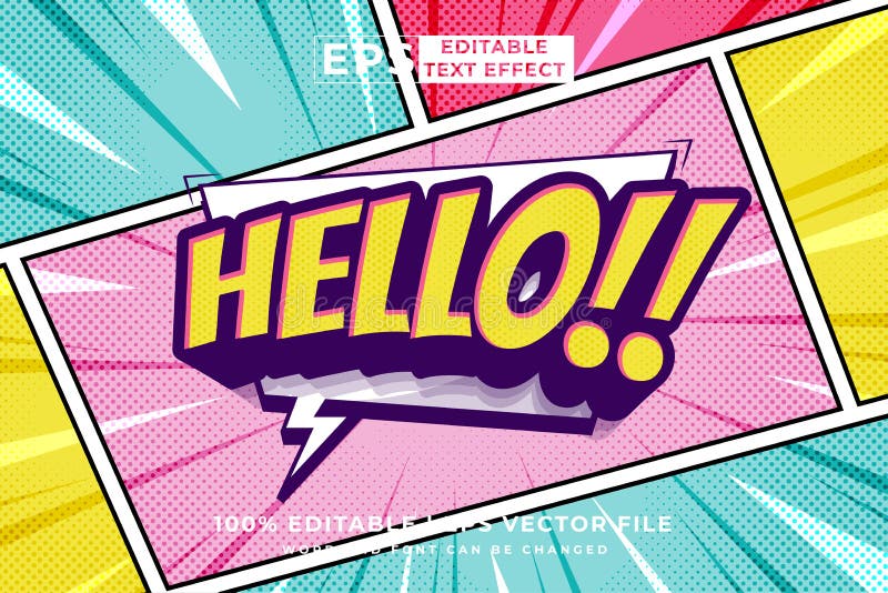 Editable Text Effect Hello 3d Cartoon Comic Style Premium Vector Stock ...