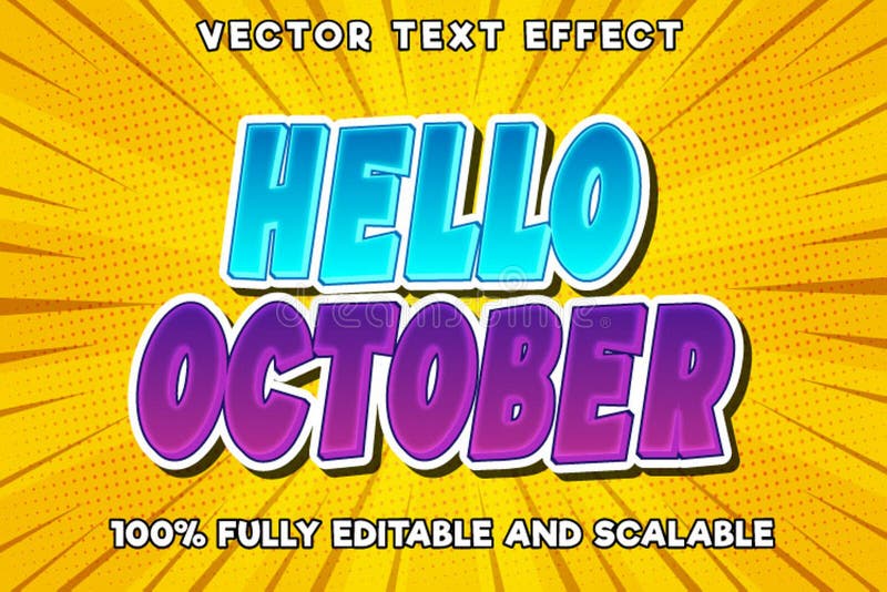 Editable Text Effect Hello October with New Fancy Cartoon and Comic ...