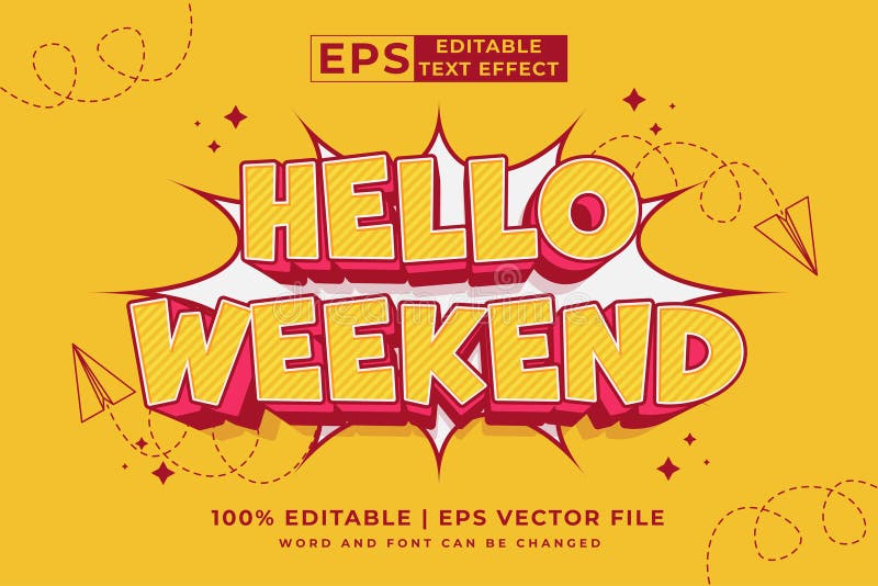 Editable Text Effect Hello Weekend 3d Cartoon Template Style Premium ...