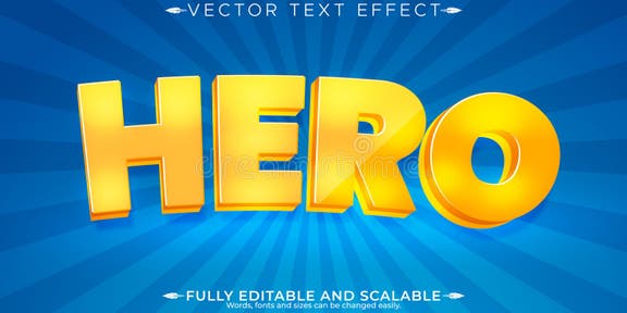 Editable Text Effect Hero, 3d Cartoon and Comic Font Style Stock Vector ...