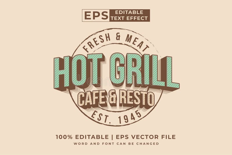 Editable Text Effect Hot Grill Logo 3d Vintage Style Premium Vector ...