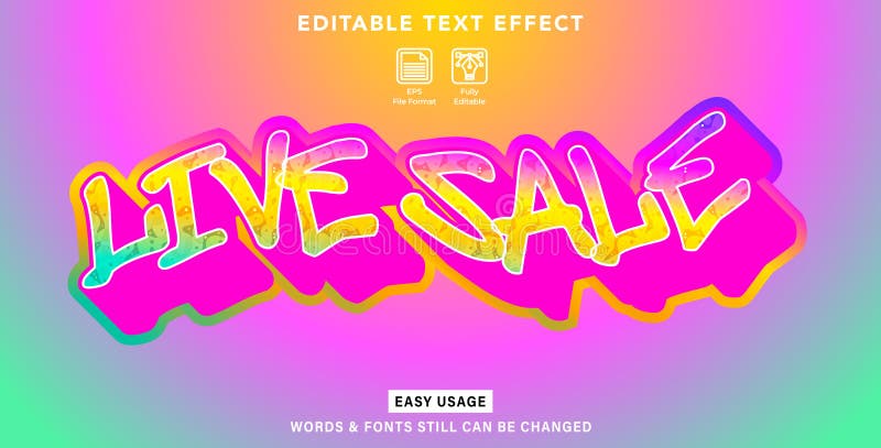 Editable Text Effect Live Sale Style Stock Vector - Illustration of ...