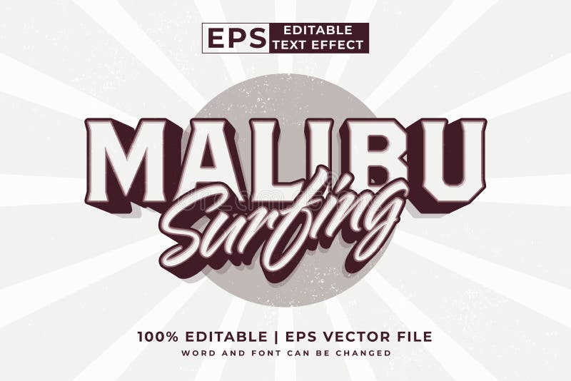 Editable Text Effect Malibu Surfing 3d Vintage Style Premium Vector Stock Vector - Illustration ...