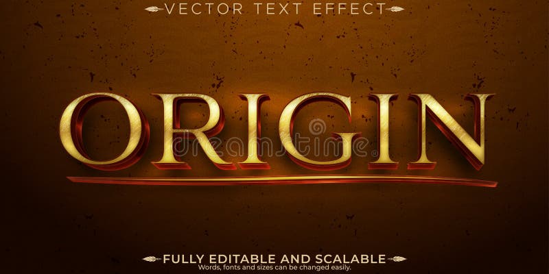 Editable Text Effect Origin, 3d Ancient and Golden Font Style Stock Vector - Illustration of ...