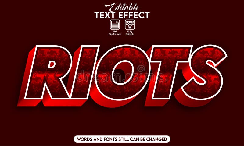 Editable text effect riots stock vector. Illustration of shadow - 236252661