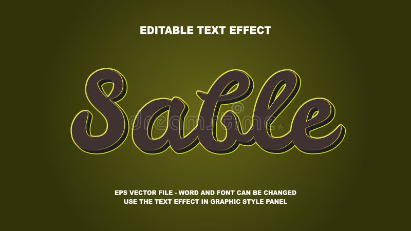 Editable Text Effect Sable 3D Vector Template Stock Vector ...