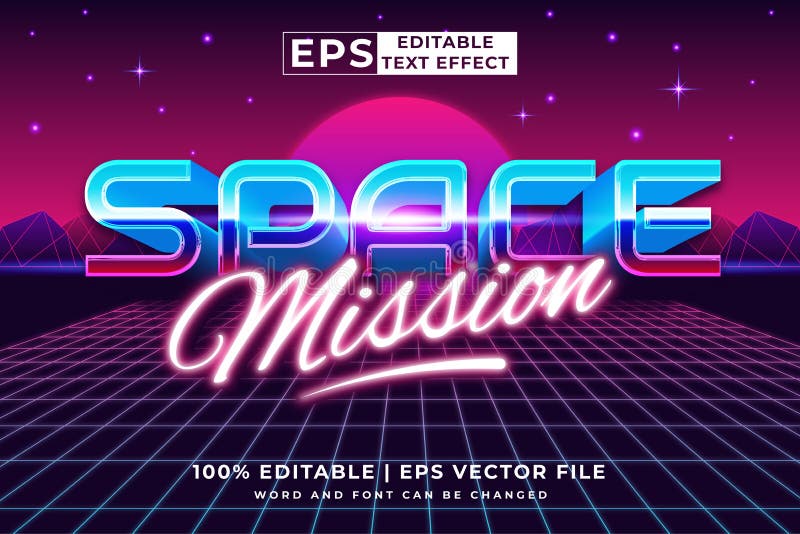 Editable Text Effect Space Mission Retro 3d 80s Template Style Premium ...
