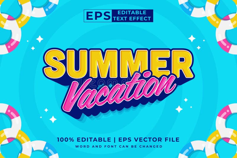 Editable Text Effect Summer Vacation 3d Cartoon Template Style Premium Vector Stock Image ...