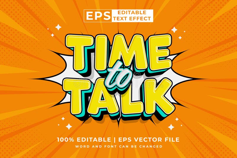 Editable Text Effect Time To Talk Comic 3d Cartoon Style Premium Vector ...
