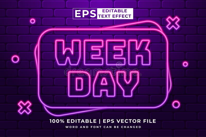 Editable Text Effect Weekday 3d Neon Style Premium Vector Stock Vector ...