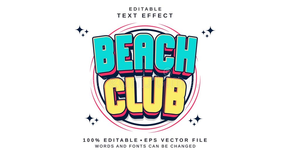 Editable Text Style Effect - Beach Club Text Style Theme Stock Vector ...