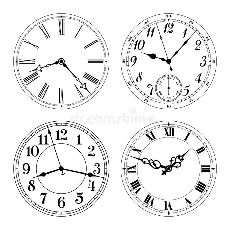 Editable Vector Clock Faces. Arabic and Roman Numerals Stock Vector ...