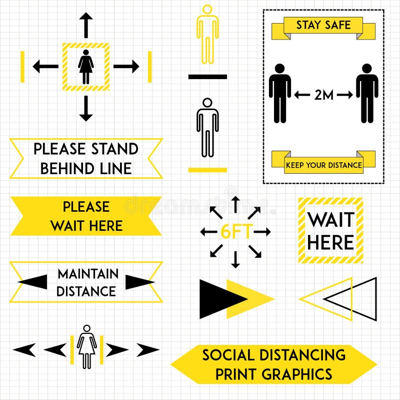 Editable Vector Graphics Social Distancing Print Set Stock Vector ...