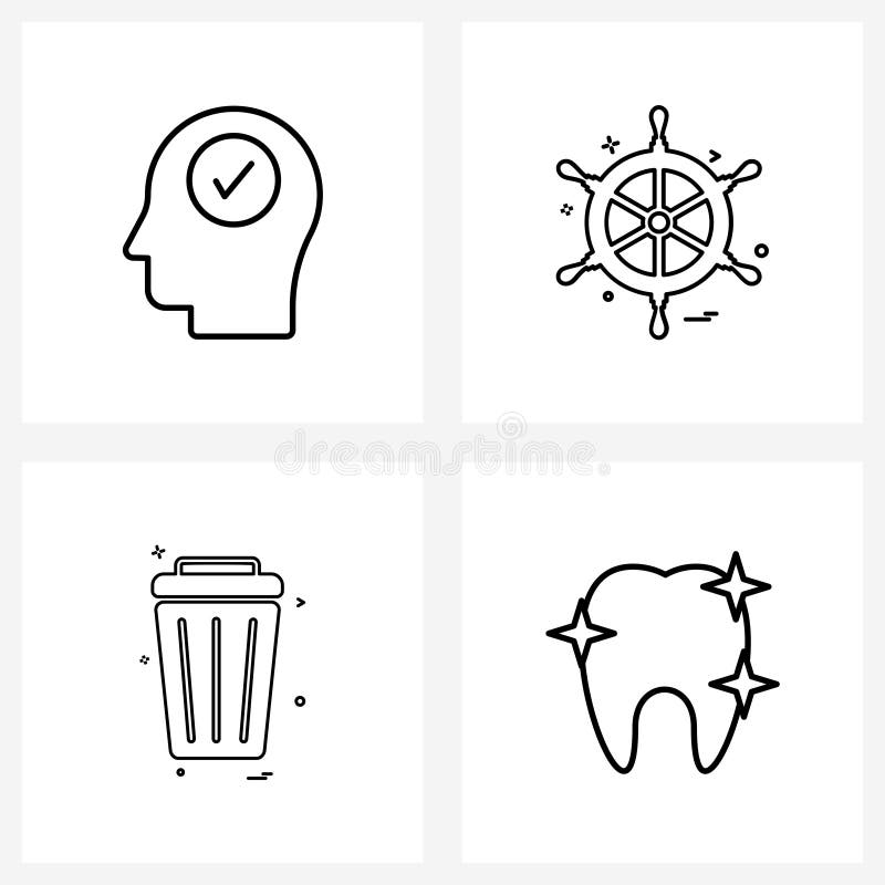 4 Editable Vector Line Icons and Modern Symbols of Brain; Dustbin; Mark ...