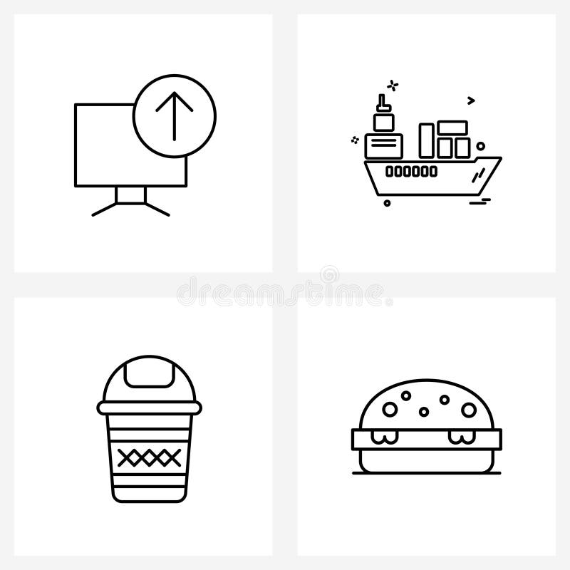4 Editable Vector Line Icons and Modern Symbols of Computer, Recycle ...