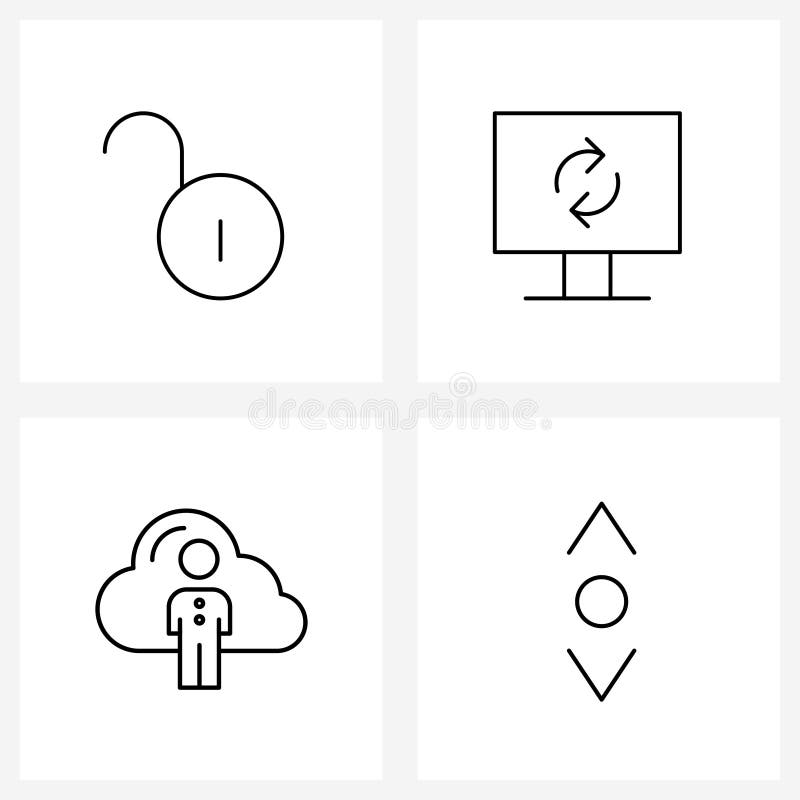 4 Editable Vector Line Icons and Modern Symbols of Key, Cloud, Computer ...