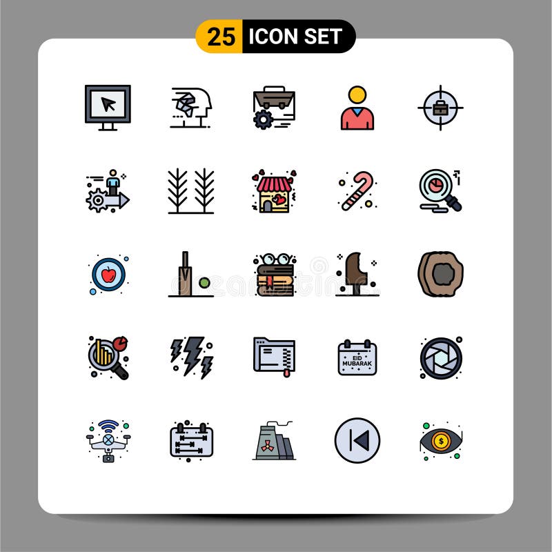 25 Universal Filled Line Flat Colors Set for Web and Mobile Applications Target, Interface ...