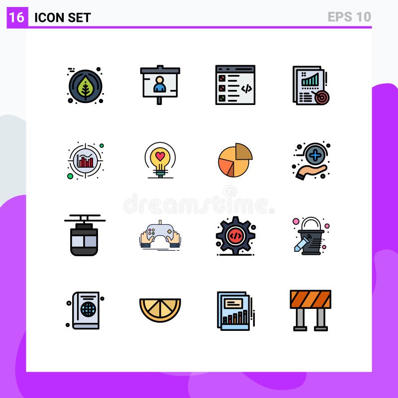 Flat Color Filled Line Pack of 16 Universal Symbols of Analytics ...