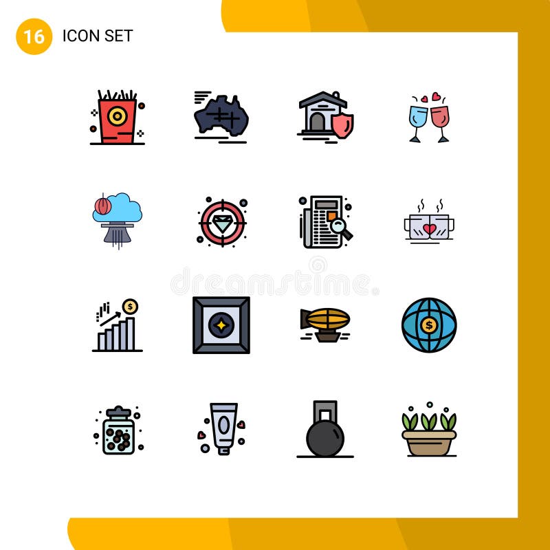 Set of 16 Vector Flat Color Filled Lines on Grid for Bomb, Drink ...