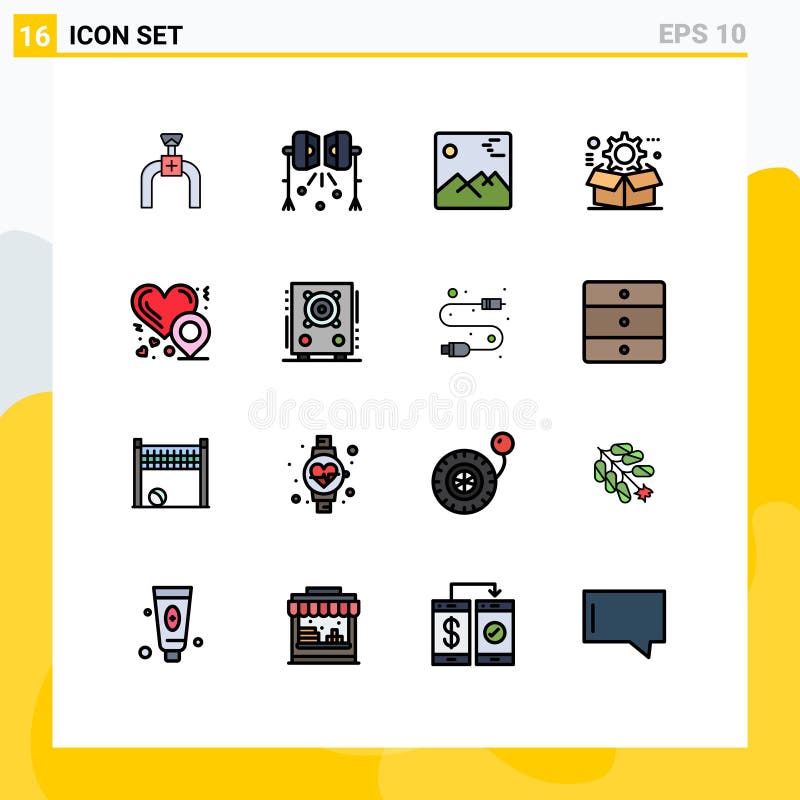 16 Universal Flat Color Filled Line Signs Symbols of Configuration ...