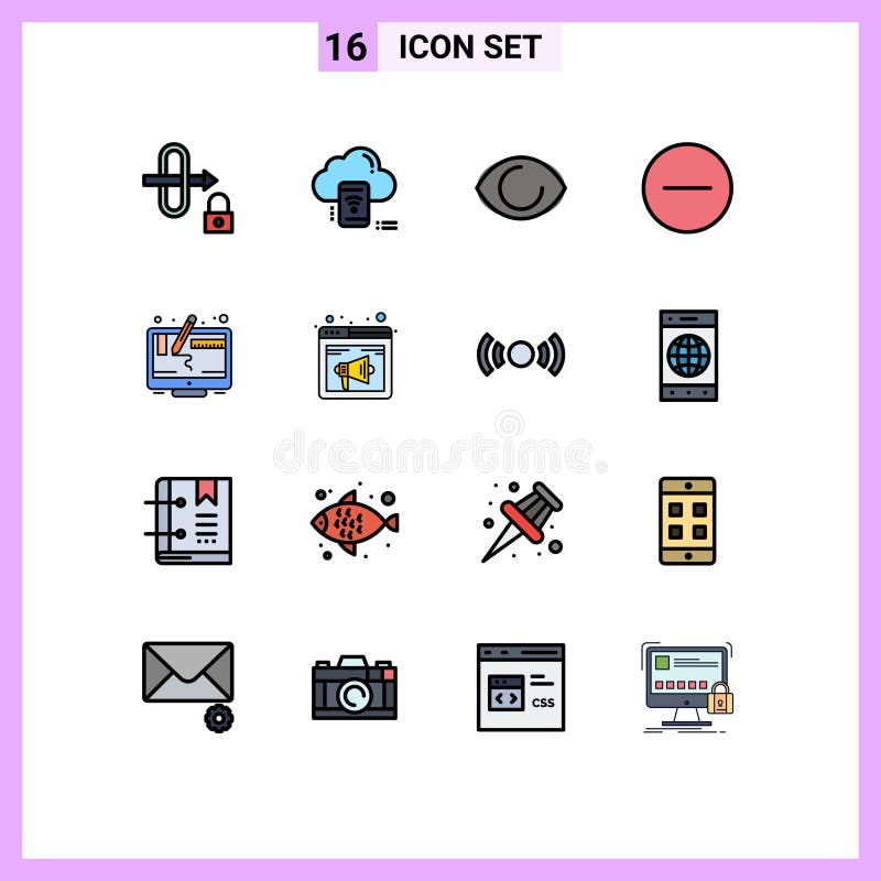 Editable Vector Line Pack of 16 Simple Flat Color Filled Lines of ...