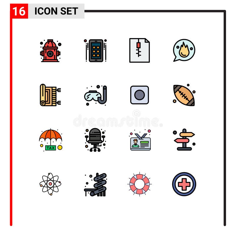 Modern Set of 16 Flat Color Filled Lines and Symbols Such As Rug ...