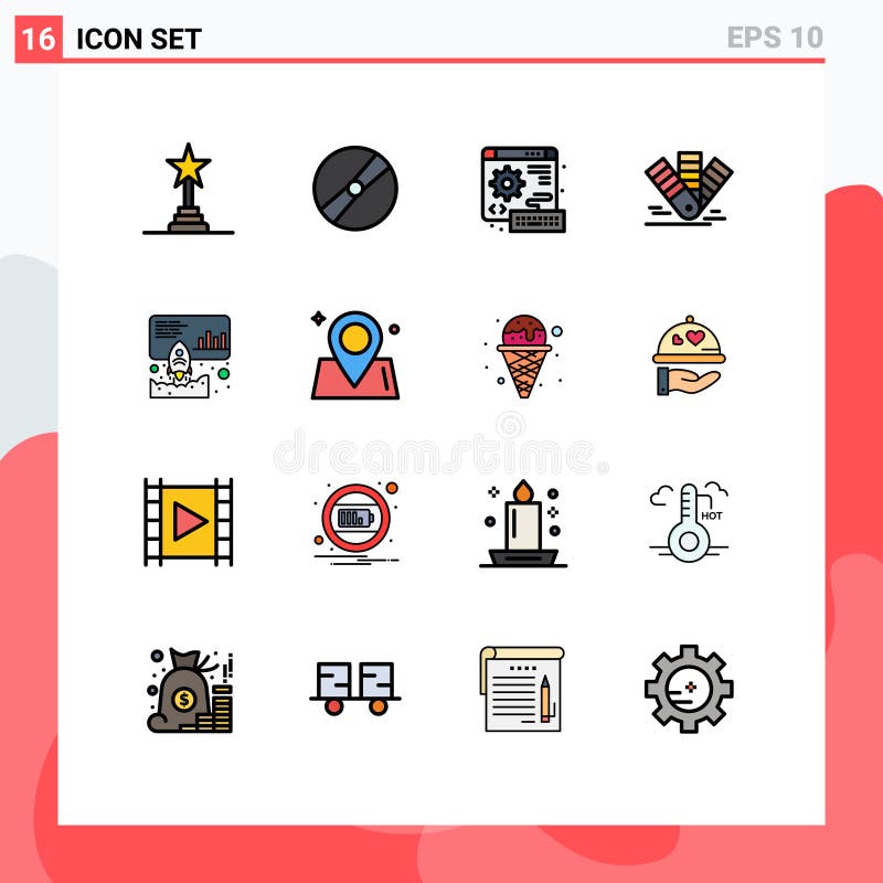 Pack of 16 Modern Flat Color Filled Lines Signs and Symbols for Web ...