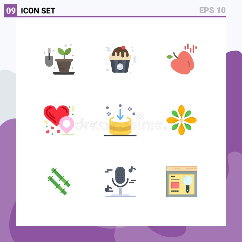 Group of 9 Flat Colors Signs and Symbols for Celebrate, Import, Science ...