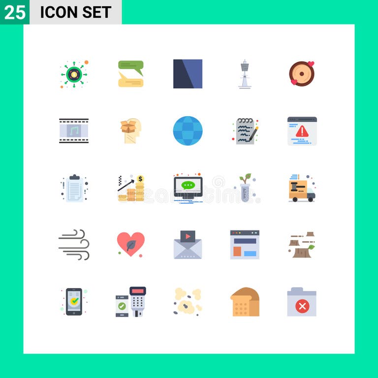 Editable Vector Line Pack of 25 Simple Flat Colors of Disk, Tower ...