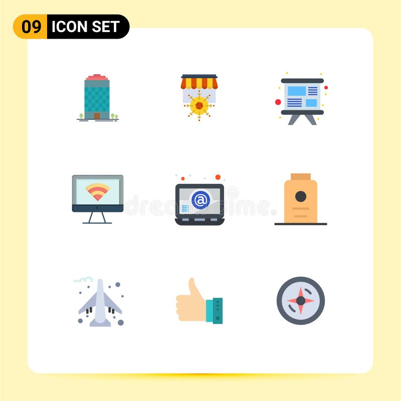 9 Thematic Vector Flat Colors and Editable Symbols of Email, Signal ...