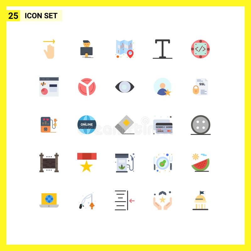 Pictogram Set of 25 Simple Flat Colors of Implementation, Code ...