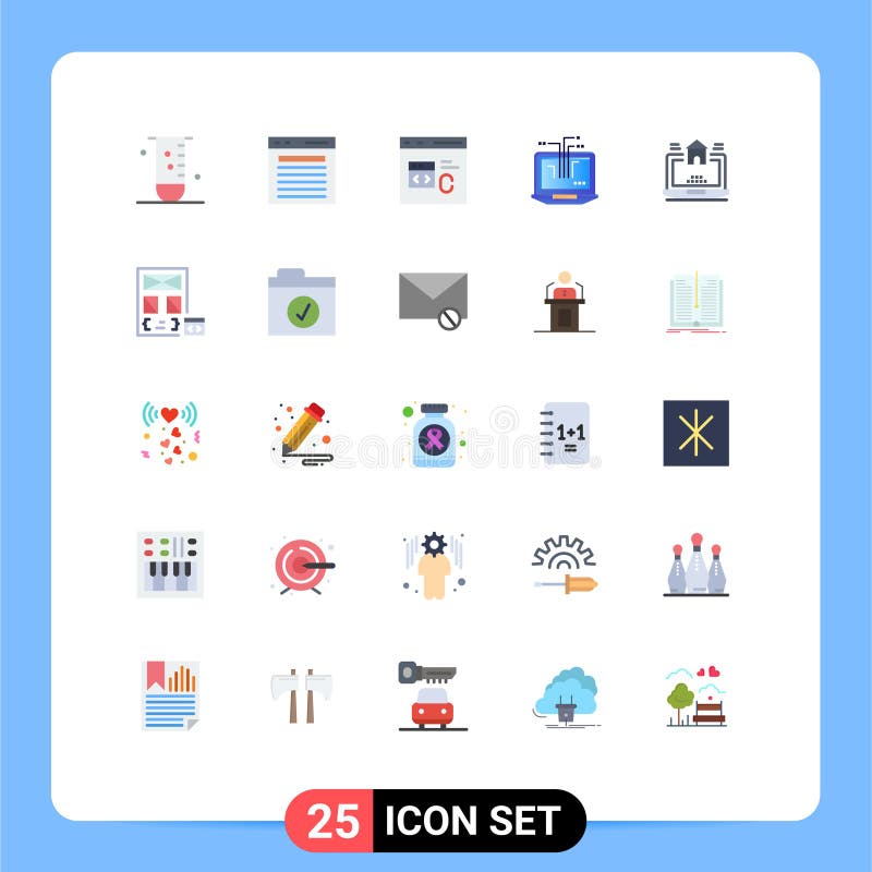 Editable Vector Line Pack Of 25 Simple Flat Colors Of Laptop Computer