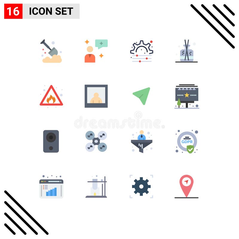 Editable Vector Line Pack of 16 Simple Flat Colors of Sign, Fire ...
