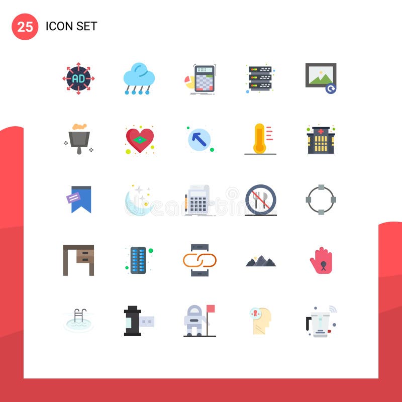 Editable Vector Line Pack of 25 Simple Flat Colors of Storage, Database ...