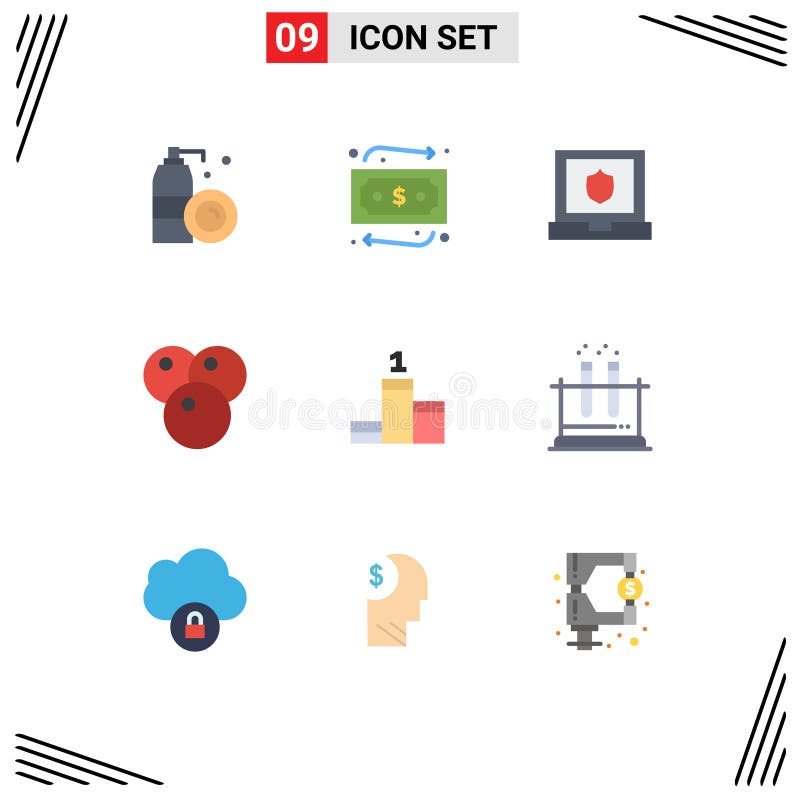 Set of 9 Vector Flat Colors on Grid for Test, Achievement, Security ...