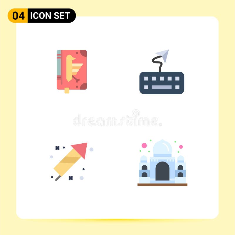 Editable Vector Line Pack of 4 Simple Flat Icons of Book, Fireworks ... Editable Vector Line Pack of 4 Simple Flat Icons of Book, Fireworks ...