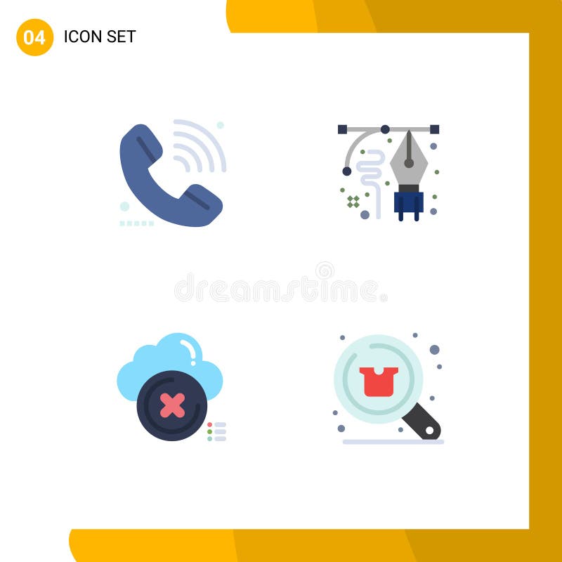 Editable Vector Line Pack of 4 Simple Flat Icons of Call, Pencil ...