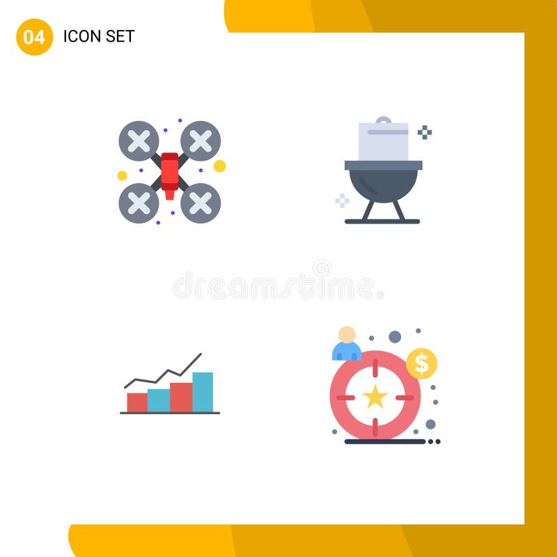 Editable Vector Line Pack of 4 Simple Flat Icons of Cam, Chart, Drone ...