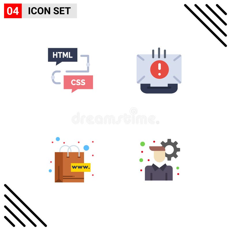 Editable Vector Line Pack of 4 Simple Flat Icons of Coding, Mail ...